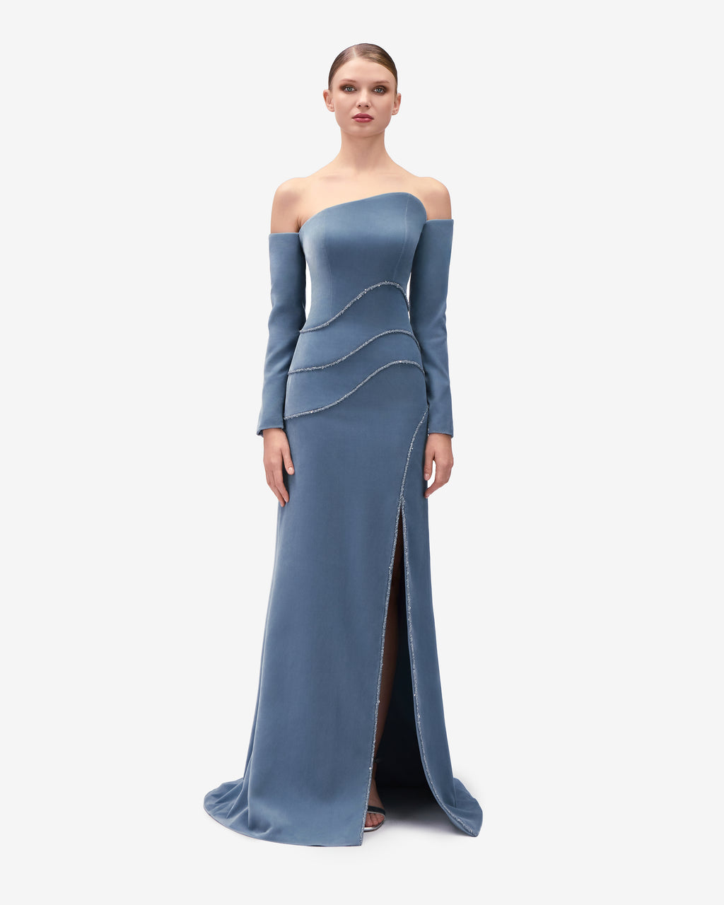 Strapless Wave Dress with Hand Beading in Velvet – SANDY NOUR